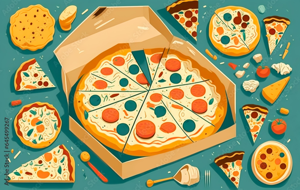 Various pizza concept art. 2D flat design of Italian restaurants and ...