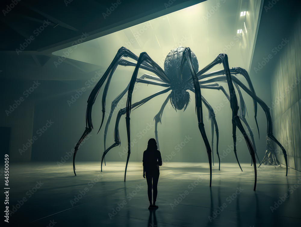 giant white spider is held captive in a bunker. experiments with ...