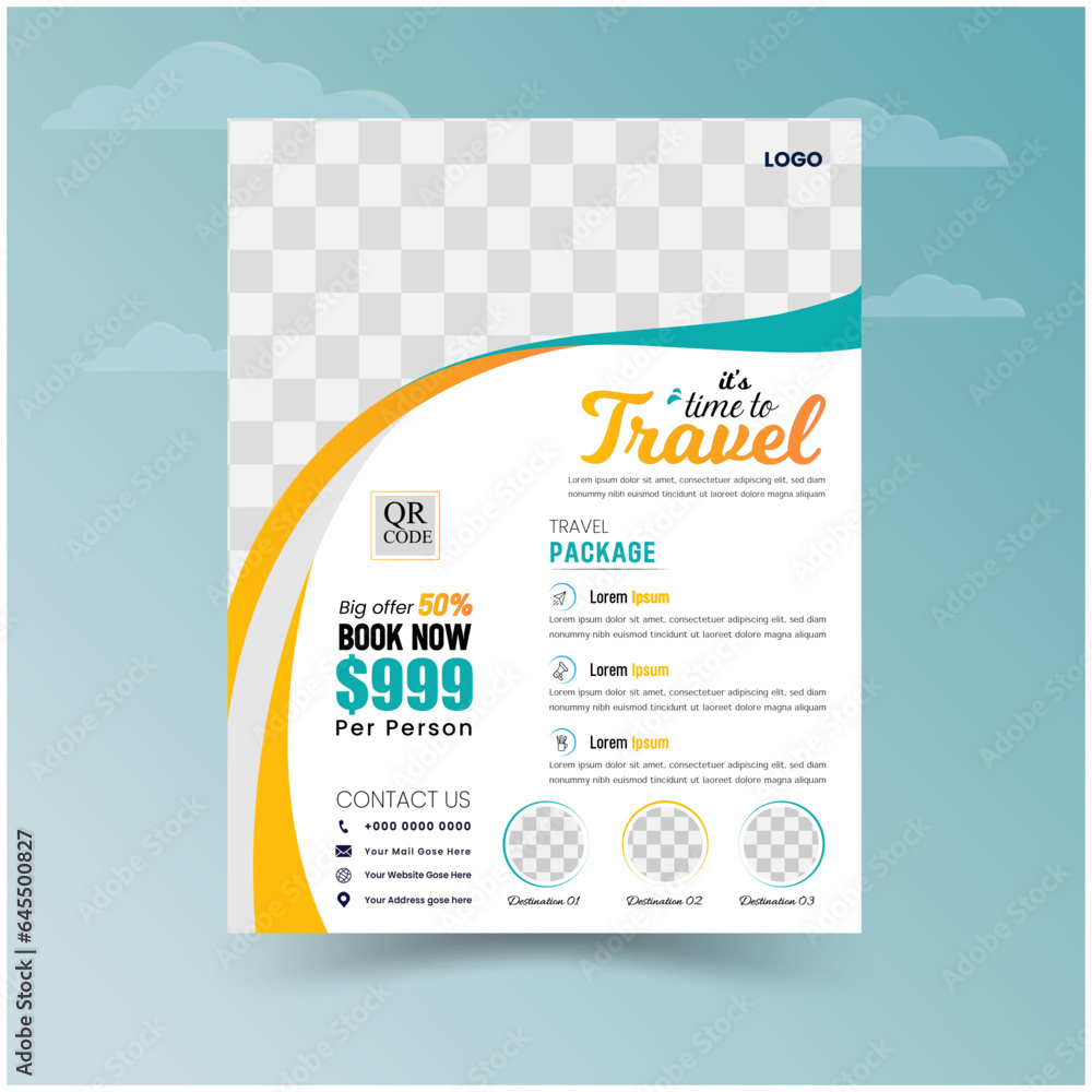 Business flyer design and brochure cover page template for travel ...