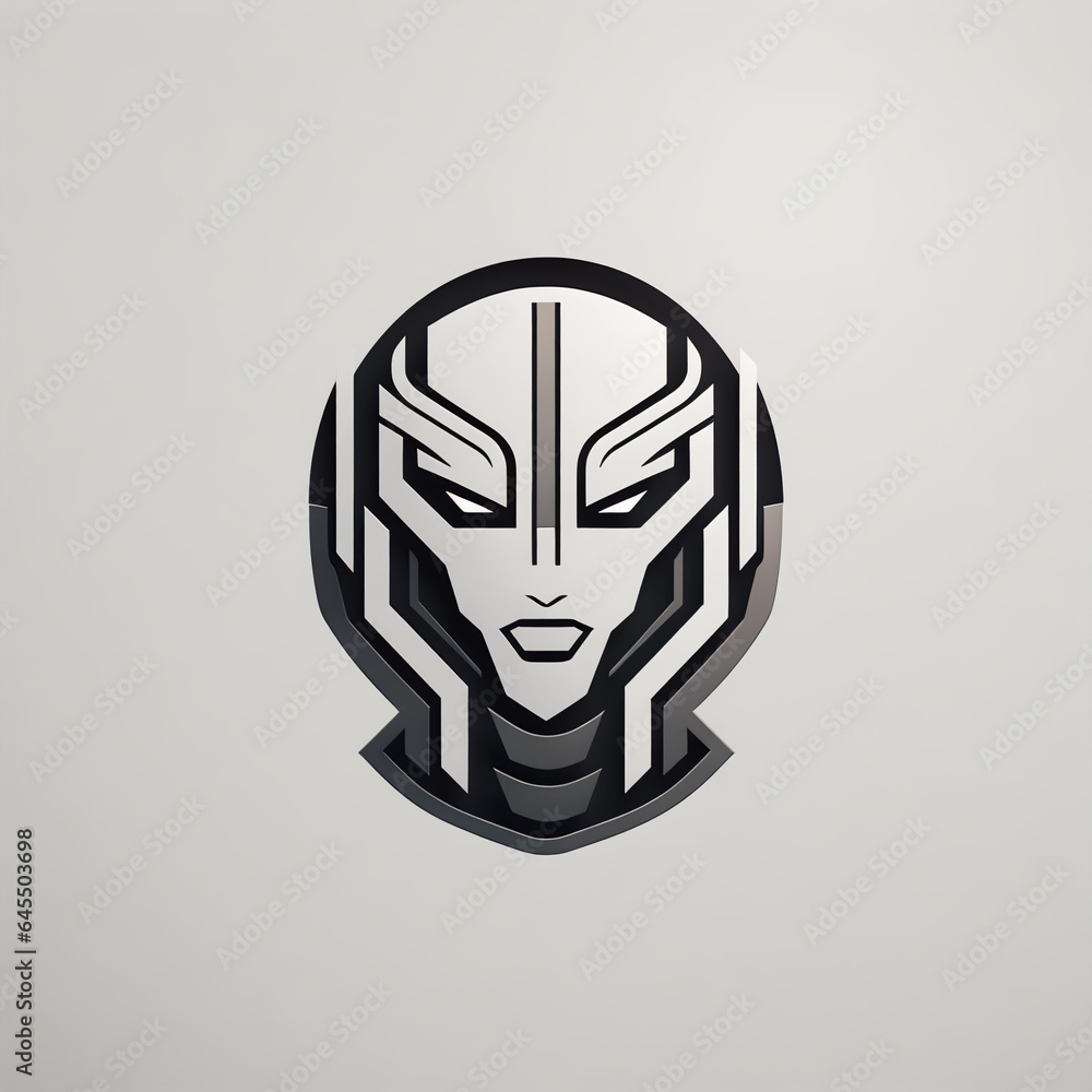 Robot-Themed Futuristic Logo with Geometric Shapes and Lines on Gray ...