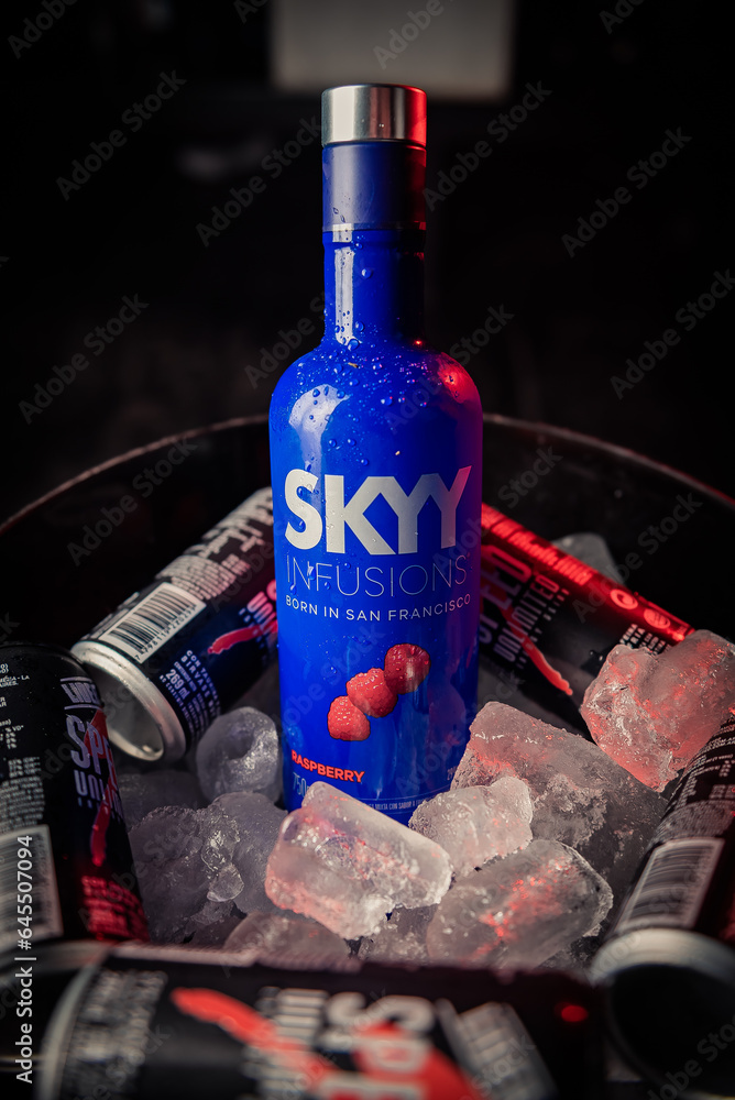 Buenos Aires, Argentina; 09-08-2023: Bottle of Skyy brand raspberry ...