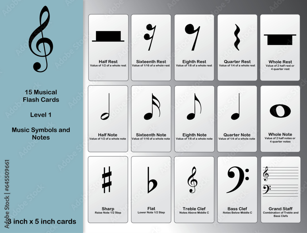 15 Musical Flash Cards Music Symbols and Notes 3x5 inch Cards Stock ...