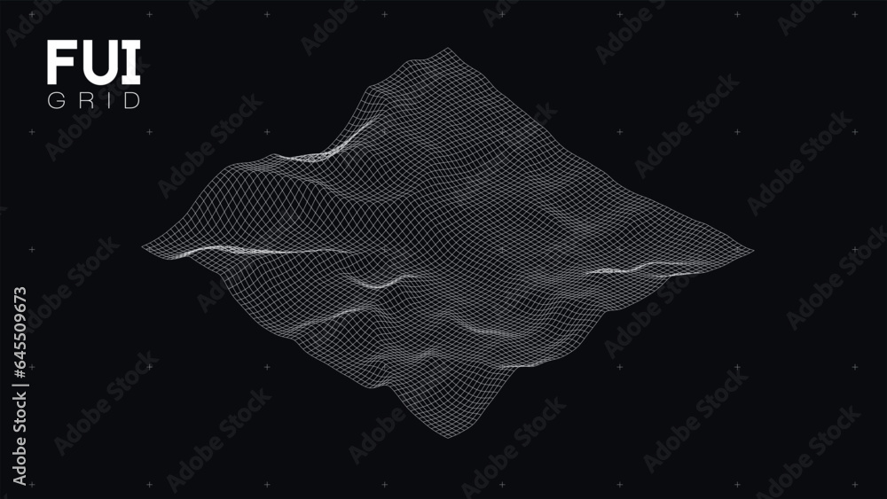FUI GUI 3D Vector Landscape Scan Grid. Abstract futuristic background ...