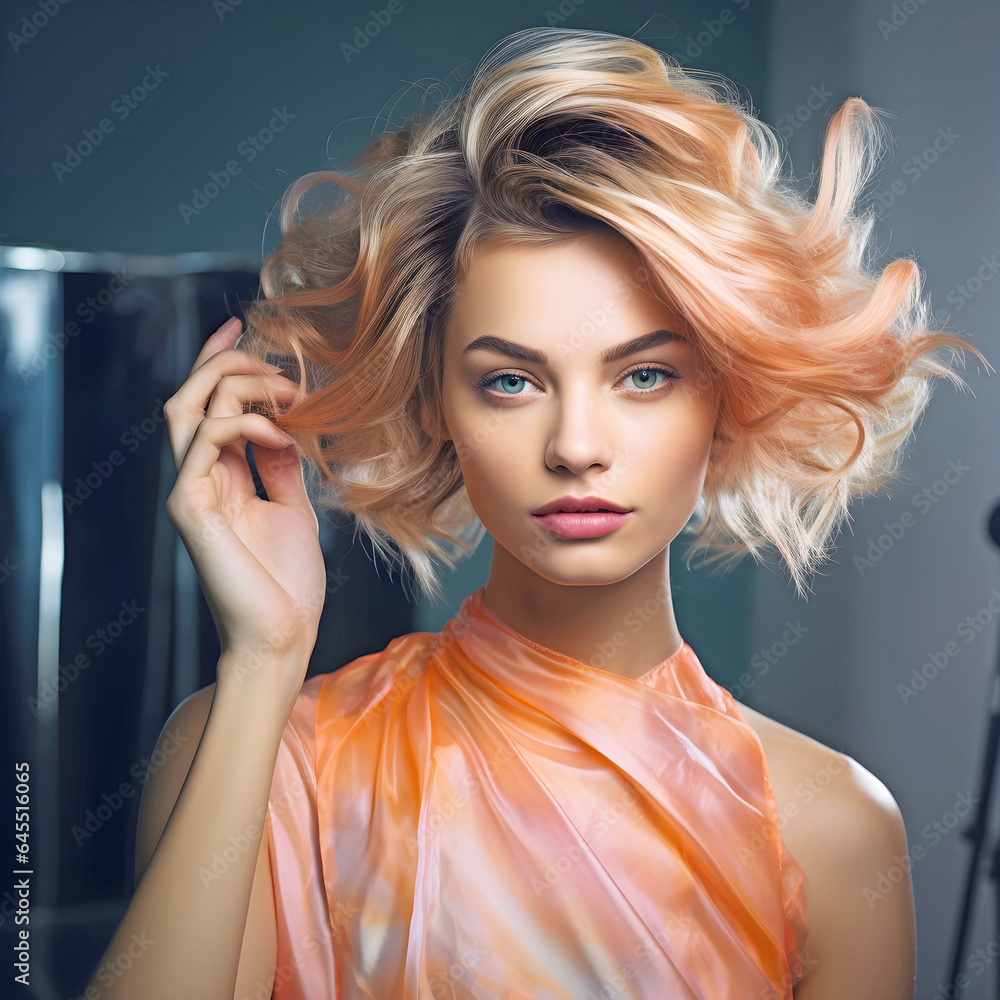 Woman adjusting hair.AI generated. Stock Illustration | Adobe Stock