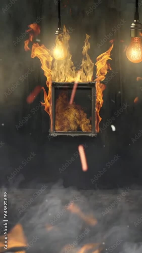 Animation of a dark old vintage room. Swinging incandescent light bulb ...