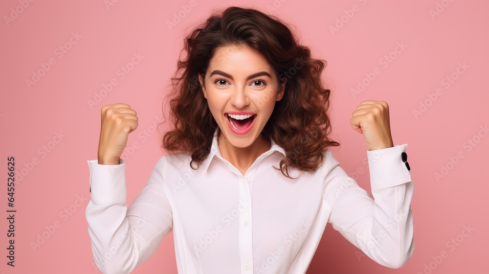 Smiling businesswoman confidently displays the 'OK' sign with a finger ...