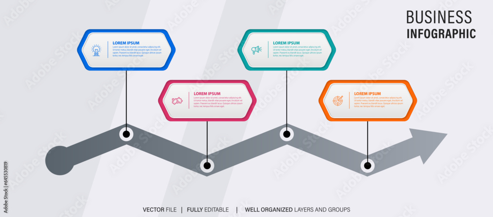 Line step infographic. 4 options workflow diagram, number infograph ...