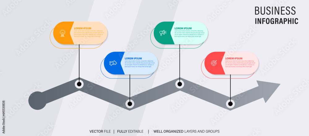 Line step infographic. 4 options workflow diagram, circle timeline ...
