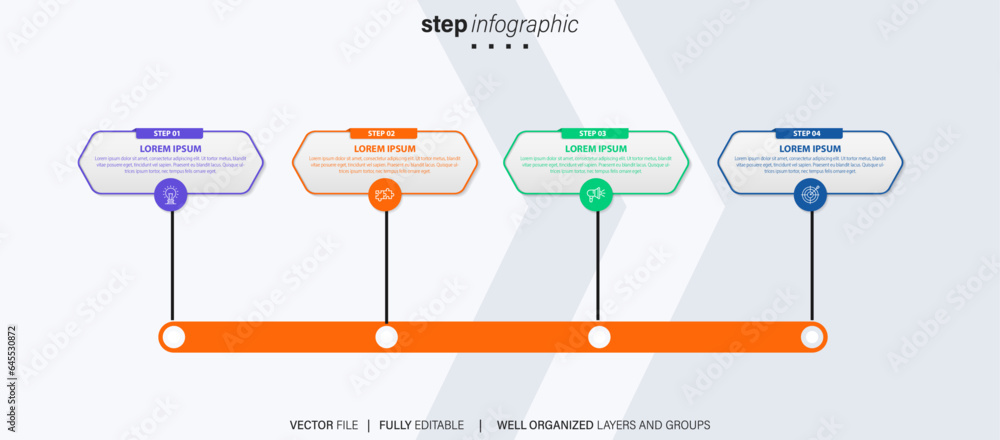 Infographic timeline report template element design 4 step, infochart ...