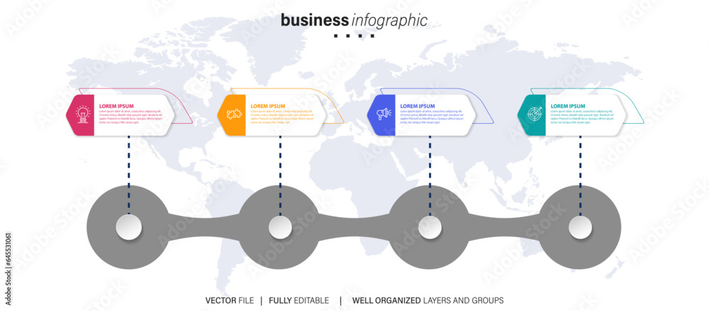 Line step infographic. 4 options workflow diagram, number infograph ...