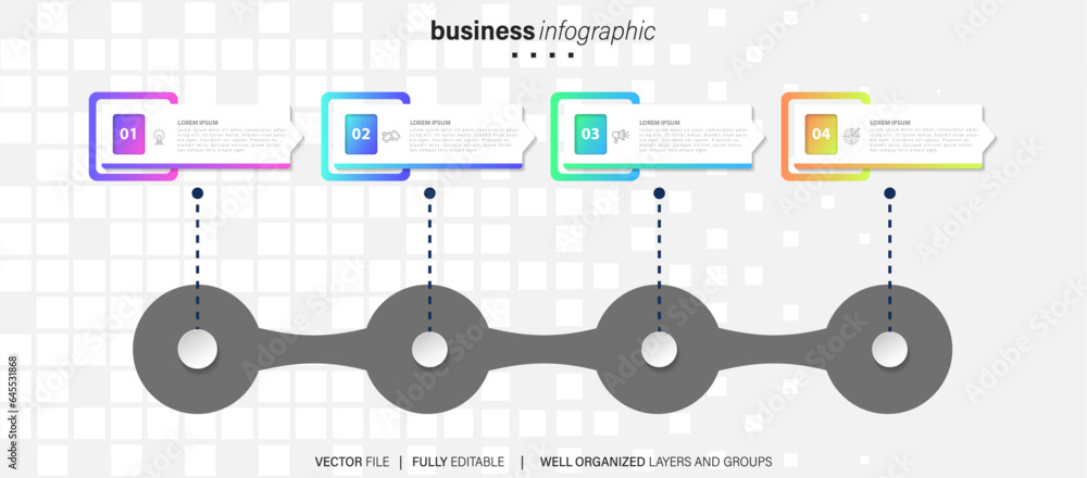 Line step infographic. 4 options workflow diagram, arrow timeline ...