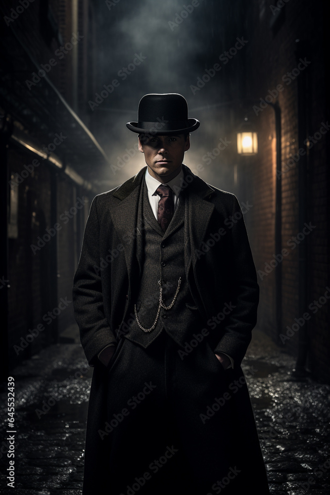 Victorian era detective in a dark and dangerous street. Stock Photo ...