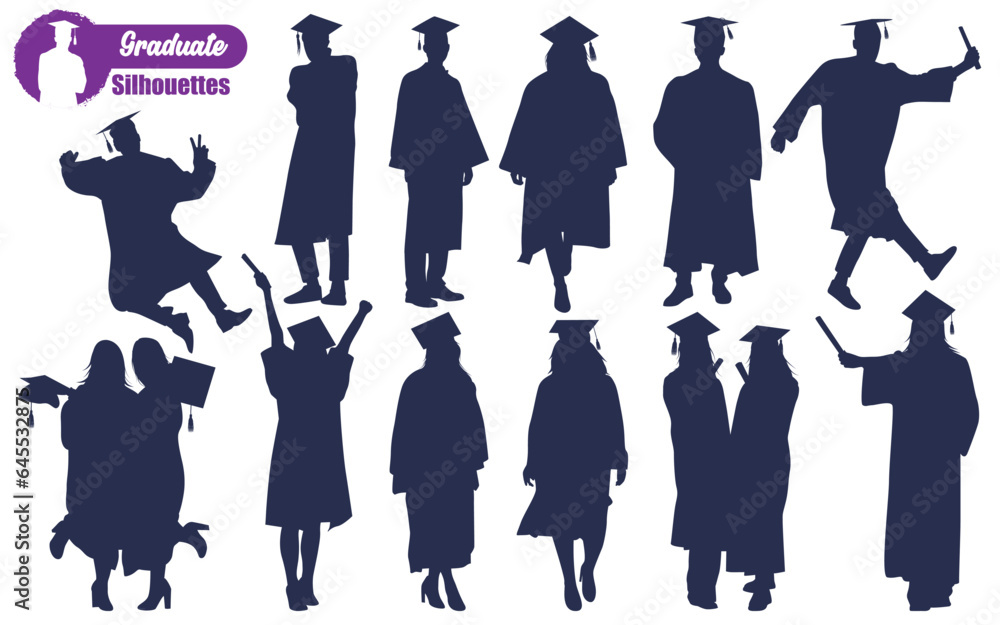 Graduate Celebrating Graduation Silhouettes Vector illustration Stock ...