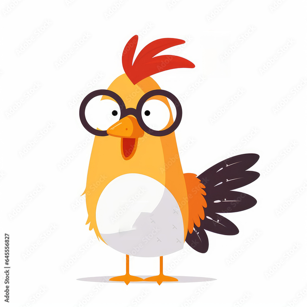 Rooster, 2D, simple, flat vector, cute cartoon, illustration, farmyard ...