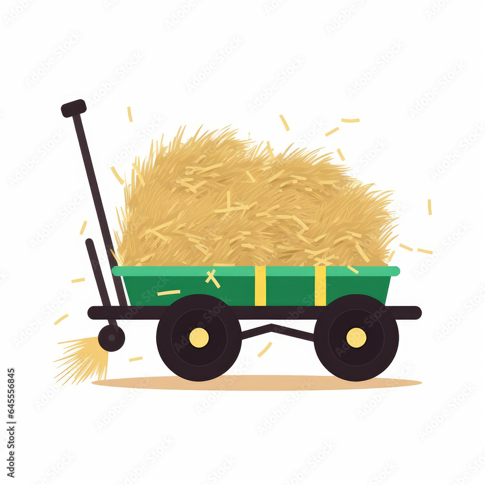 Hay wagon, 2D, flat vector, cute cartoon, illustration, rural ...