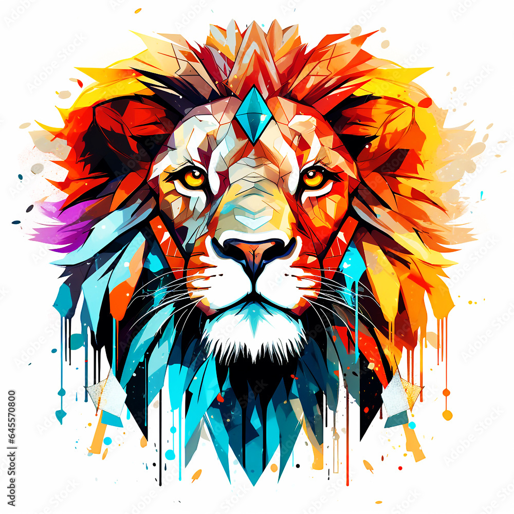 4K lion face, lion t-shirt design, 2D flat vector design, contour ...