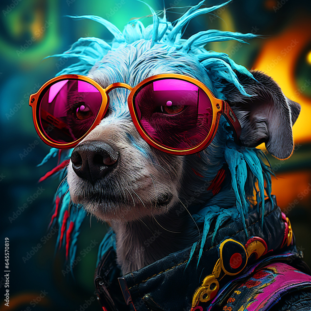 4K cocker spaniel dog in fashion sunglasses, vivid colors, t-shirt ...