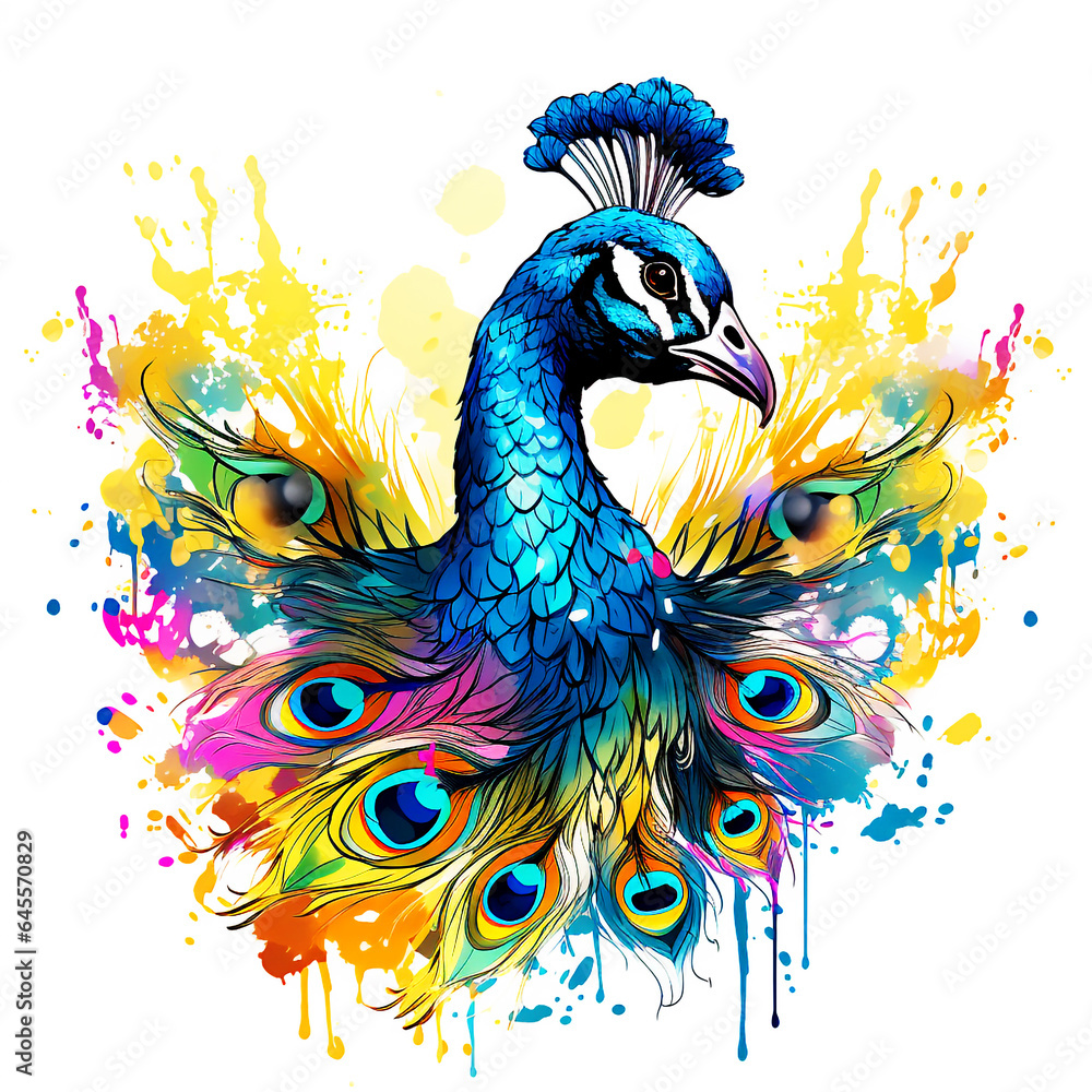 4K peacock t-shirt design, peafowl, 2D flat vector design, contour ...