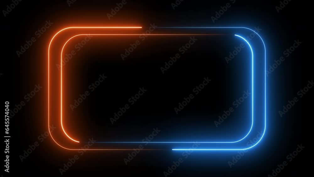 Seamless loop animated rectangle picture frame with two tone neon color ...