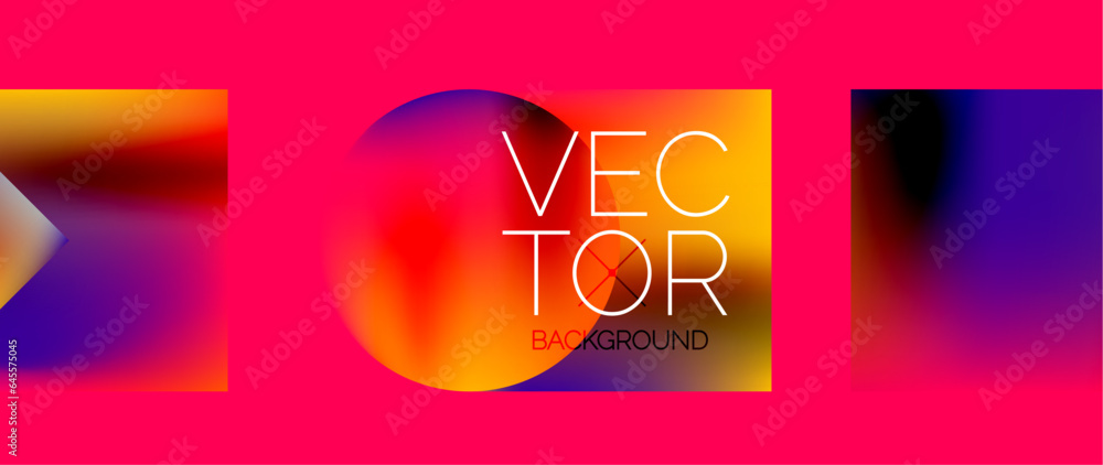 Squares and circles design. Fluid color gradients with metallic effects ...