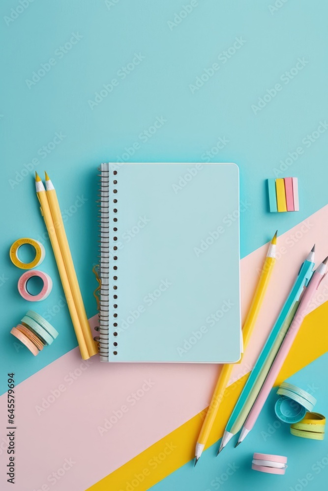 School accessories concept. Top view vertical photo of colorful ...