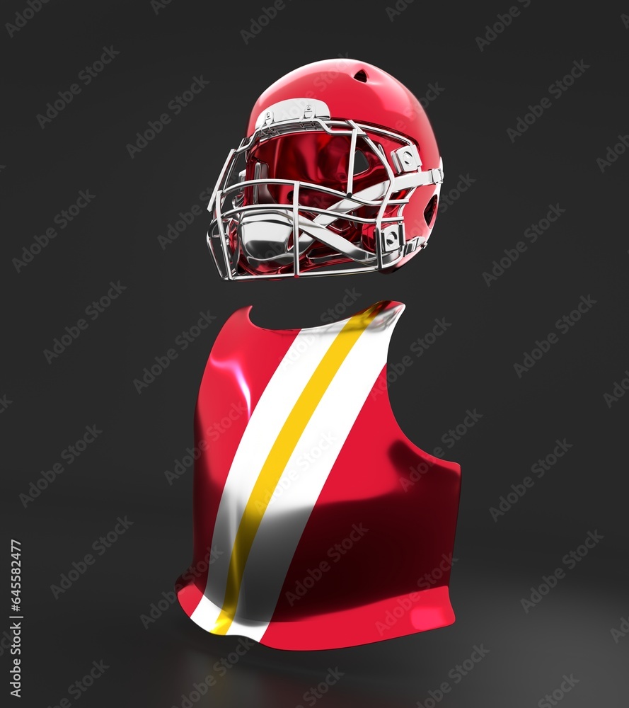 American football helmet and knight armour with Kansas City Chiefs team ...