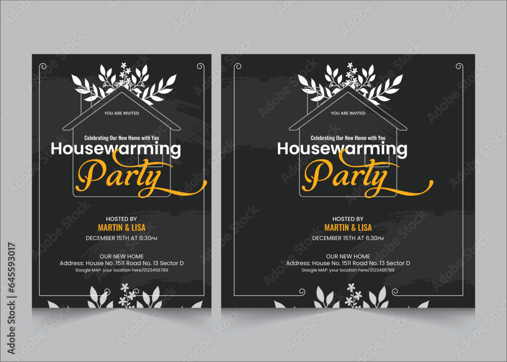 Set of house warming party invitation poster, flyer and square size ...