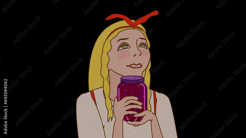 Blonde caucasian girl smelling delicious marmalade berry jam on ... Blonde caucasian girl smelling delicious marmalade berry jam on ...
