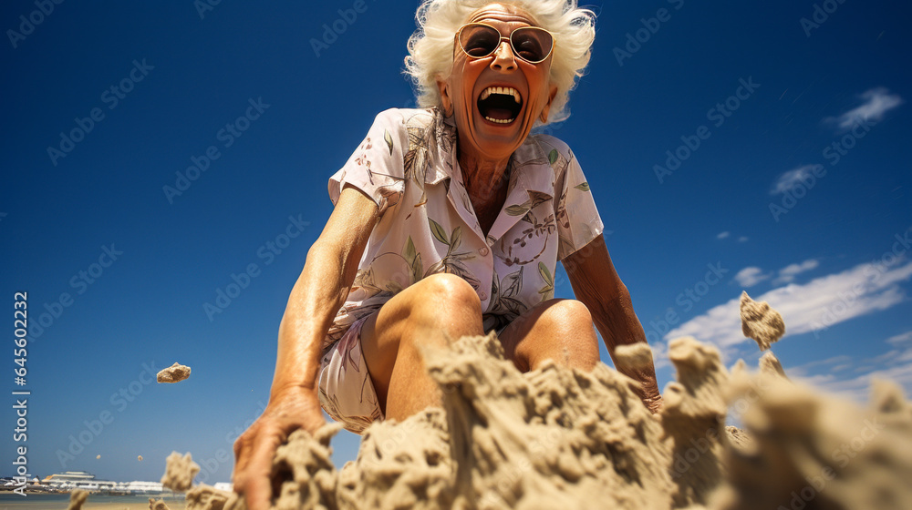 Inspirational centenarian lady igniting vitality, joyously building ...