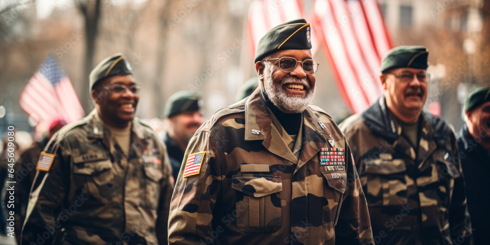Veterans Day parade with veterans of all ages marching proudly. Created ...