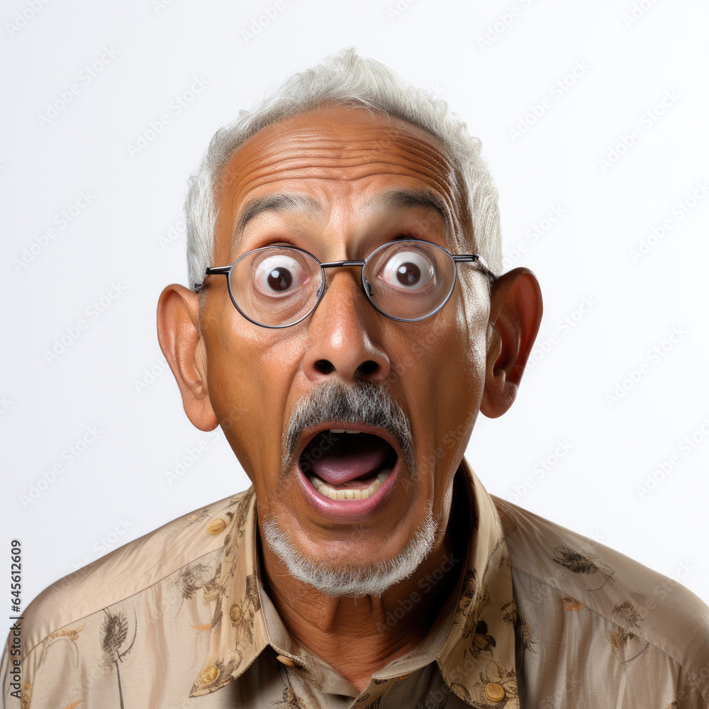 Professional studio head shot of a surprised 66-year-old South Asian ...