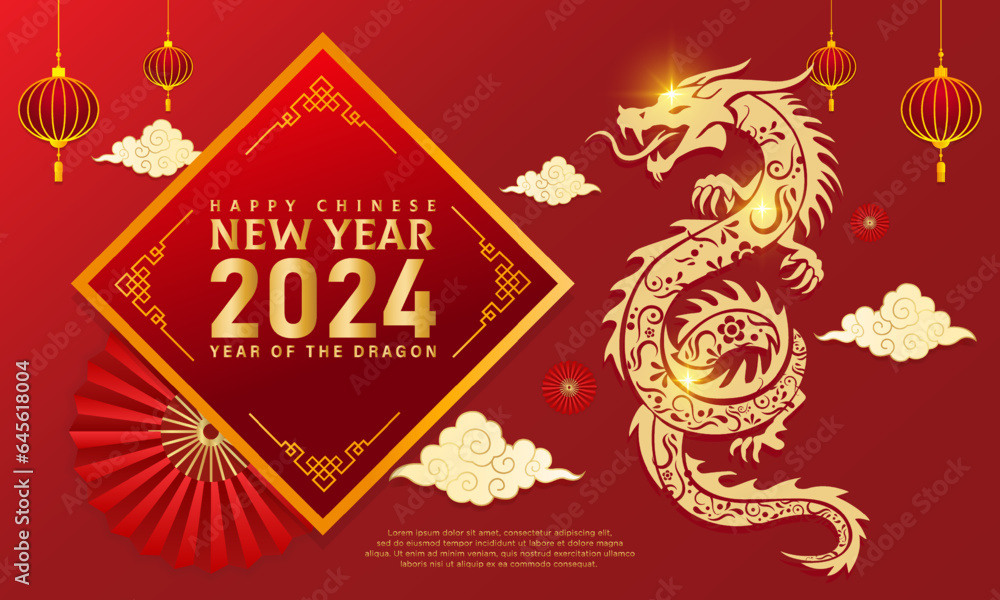 Happy Chinese New year Design Banner. Year of the dragon 2024 vector ...