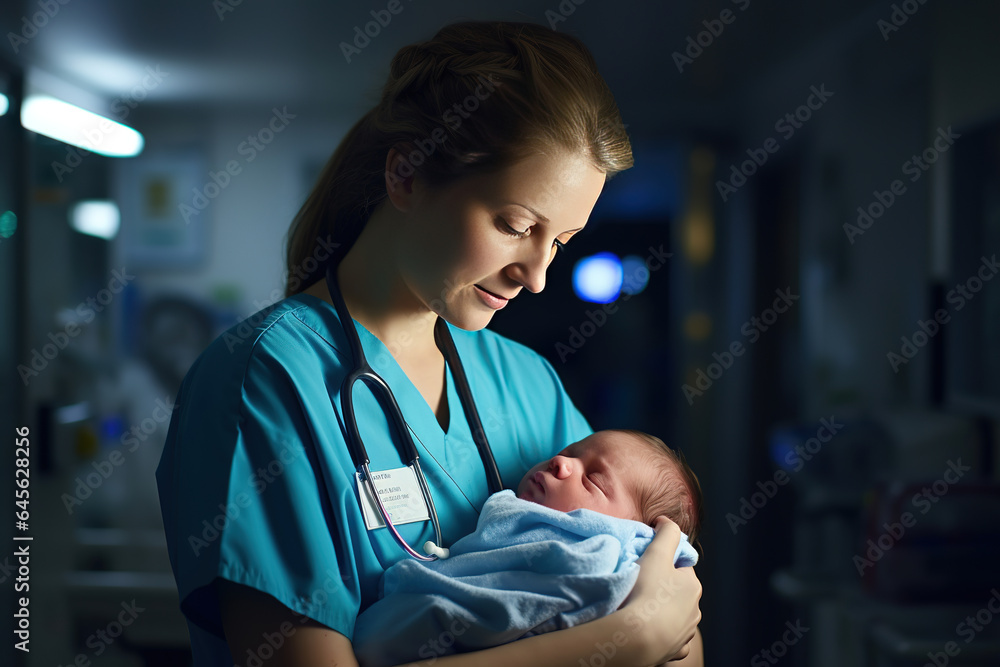 newborn baby, displaying genuine emotions of nurture and care. Tender ...