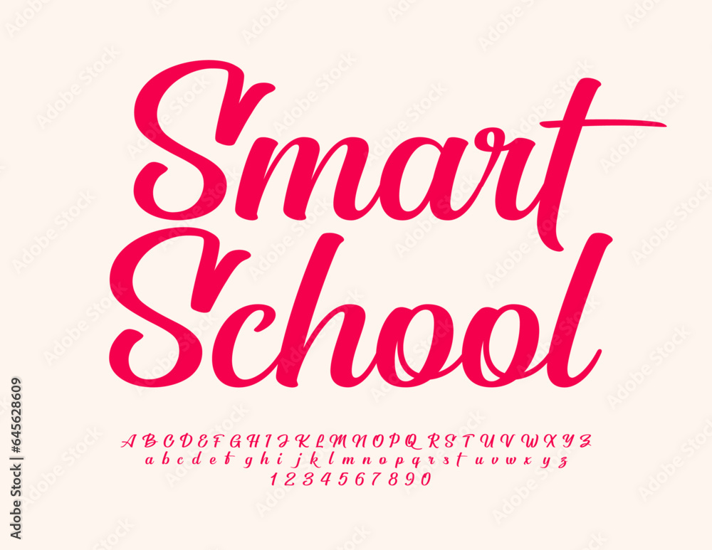 Vector educational emblem Smart School with Red cursive Font. Artistic ...