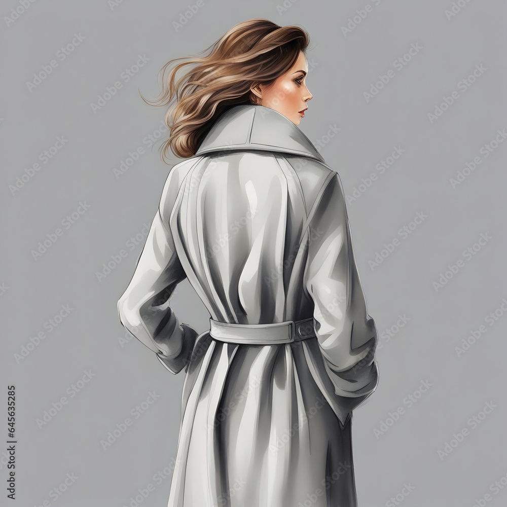 fashion model posing in a studio, a woman in an autumn coat with raglan ...