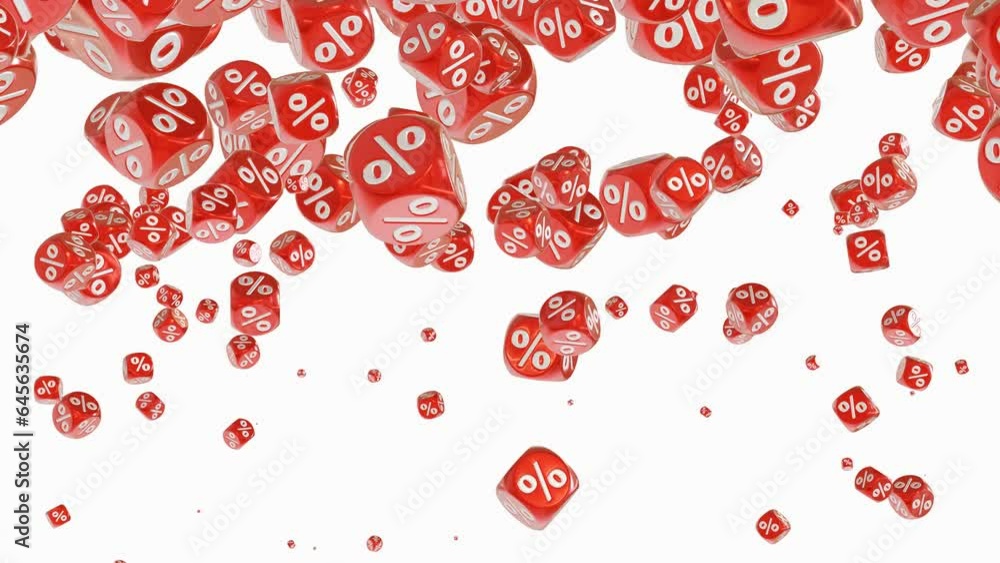 Red cubes with percentage symbols. Many red cubes labeled by white ...