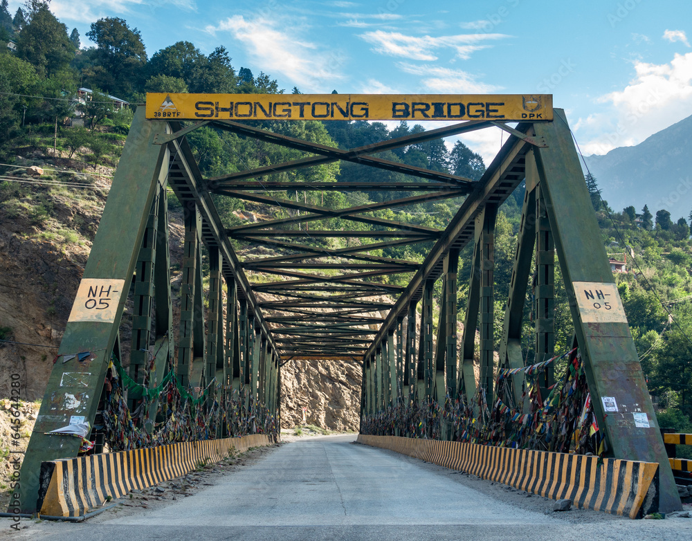 Shongtong Bridge spans the Satluj river in Kinnaur, Himachal Pradesh ...