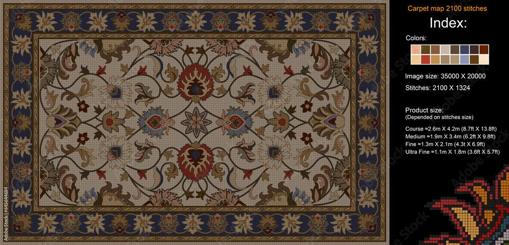 Colorful carpet pattern for knitting cross stitch, carpet, rug, fabric ...