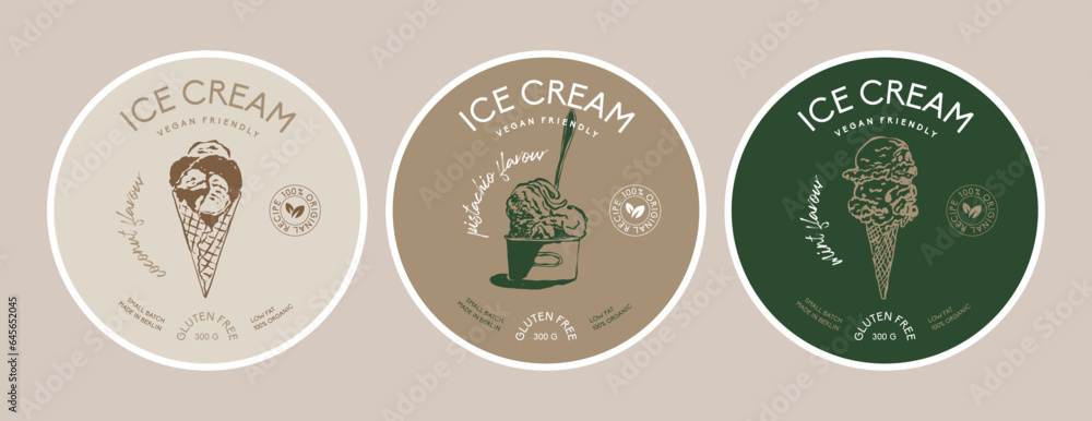 Vector round packaging label design template collection with food ...