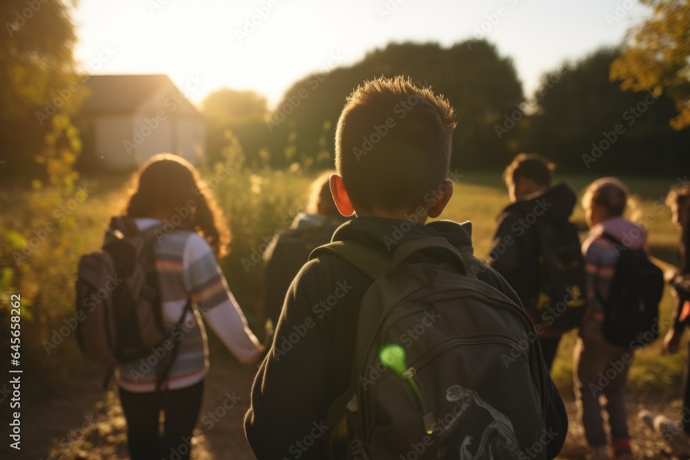 First day elementary school group little kids schoolchildren pupils ...