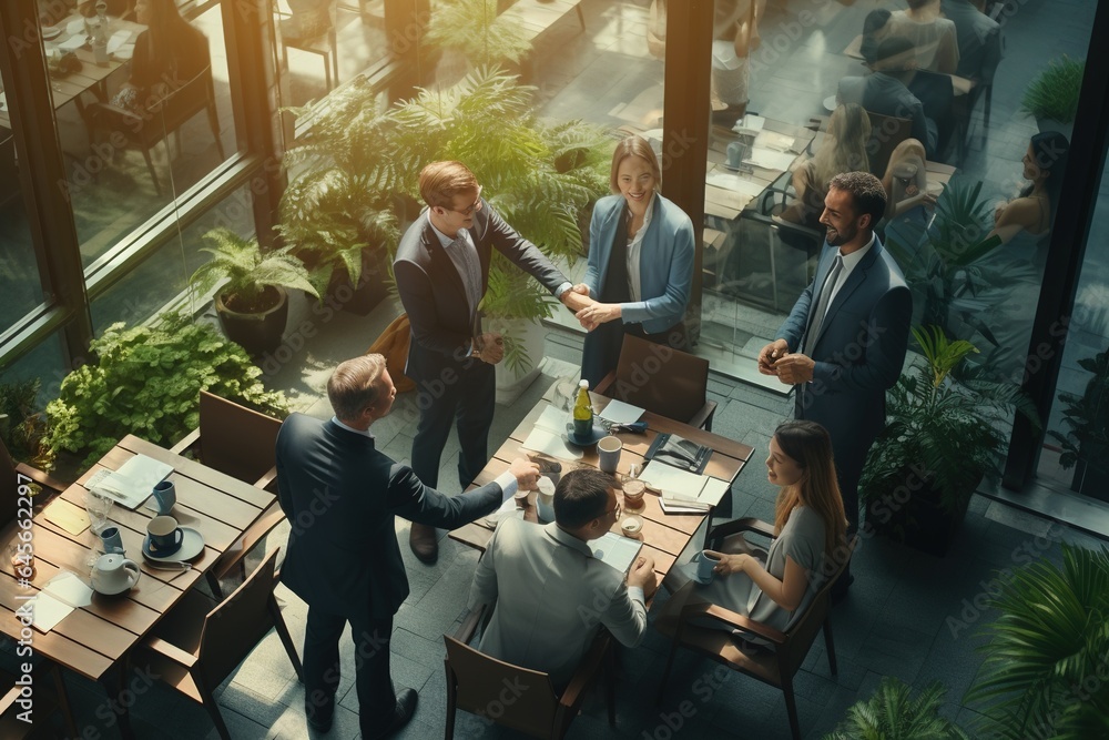 Happy business team shaking hands with clients in the office Smiling ...
