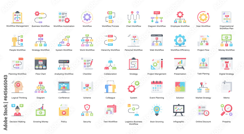 Workflow Flat Icons Business Hierarchy Process Iconset in Color Style ...