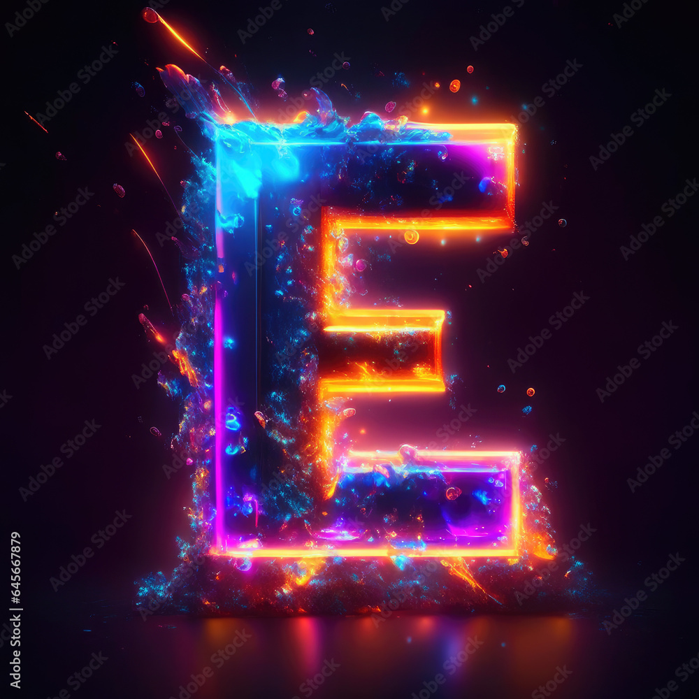 glowing neon sign in the night, Glowing neon sign on black, Glowing E ...