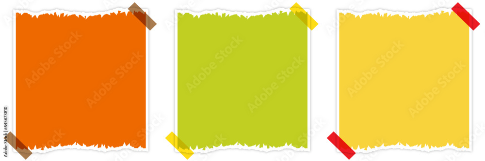 Torn paper post-it note set or stickey notes in multicolor isolated on ...