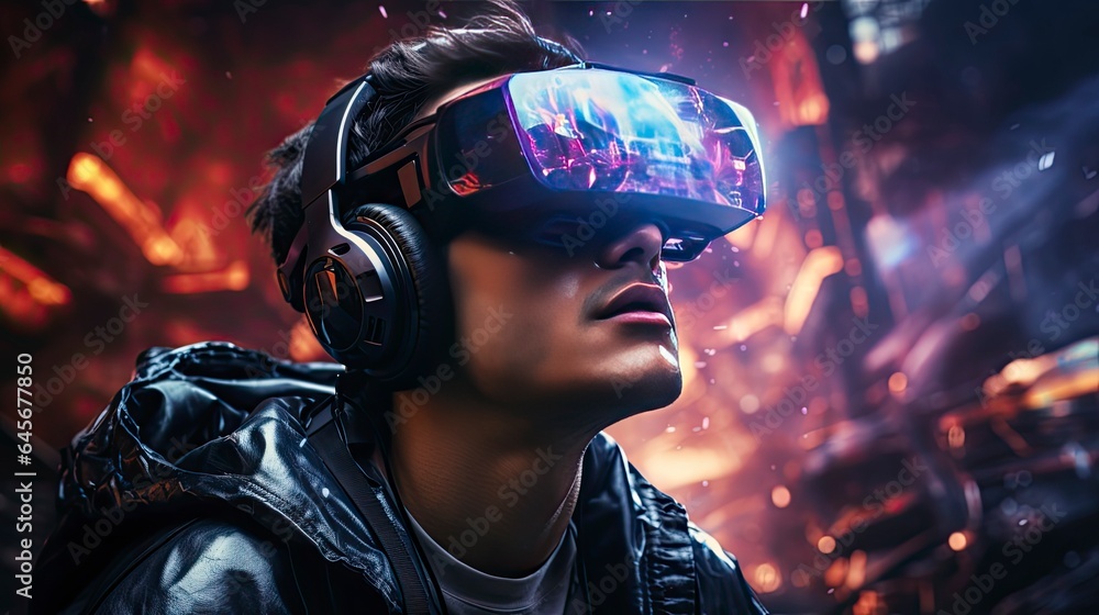 Metaverse digital cyber world technology, people with virtual reality ...