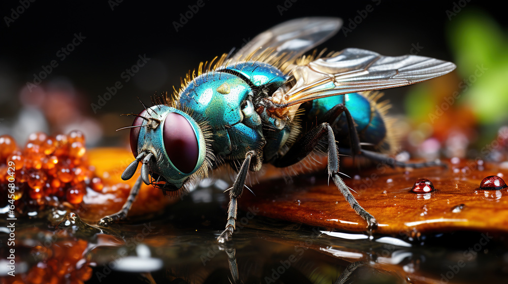 Colorfull Insect of Common House Fly Focus on Foreground Stock ...