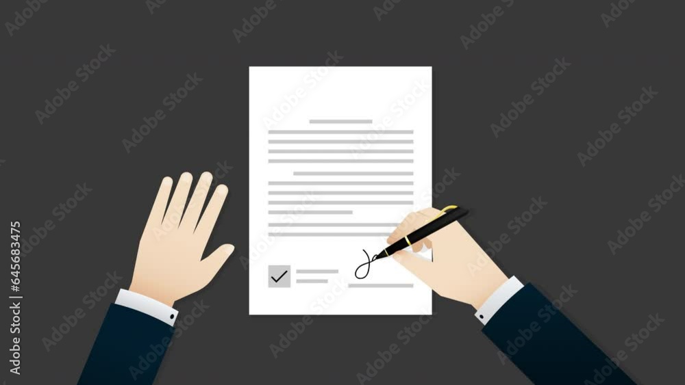 Animation of Businessman tick in the checkbox and signing on a Document ...