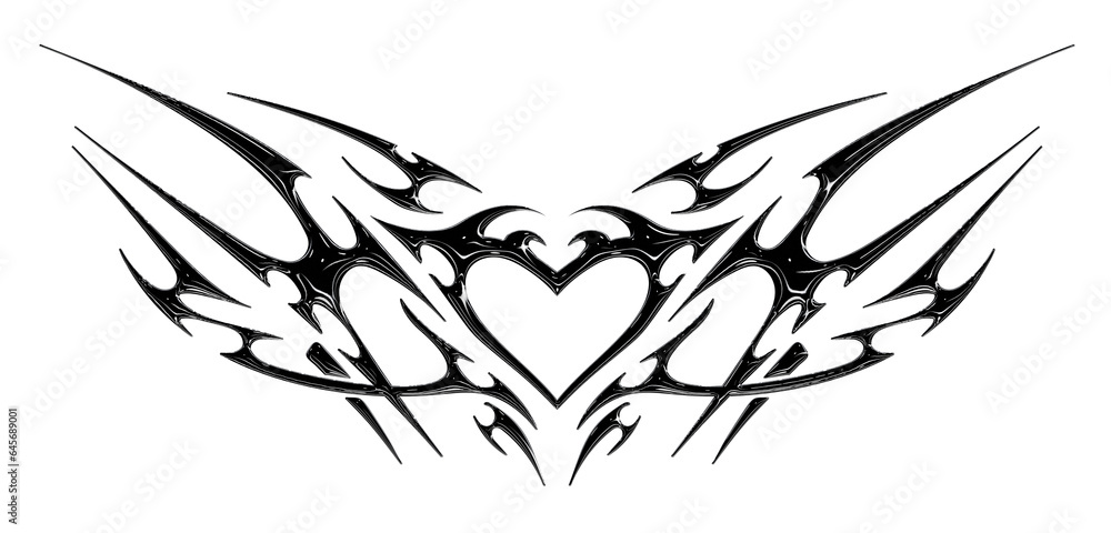 Succubus womb tattoo. Demon heart sigil, 3D black metal in tribal style ...