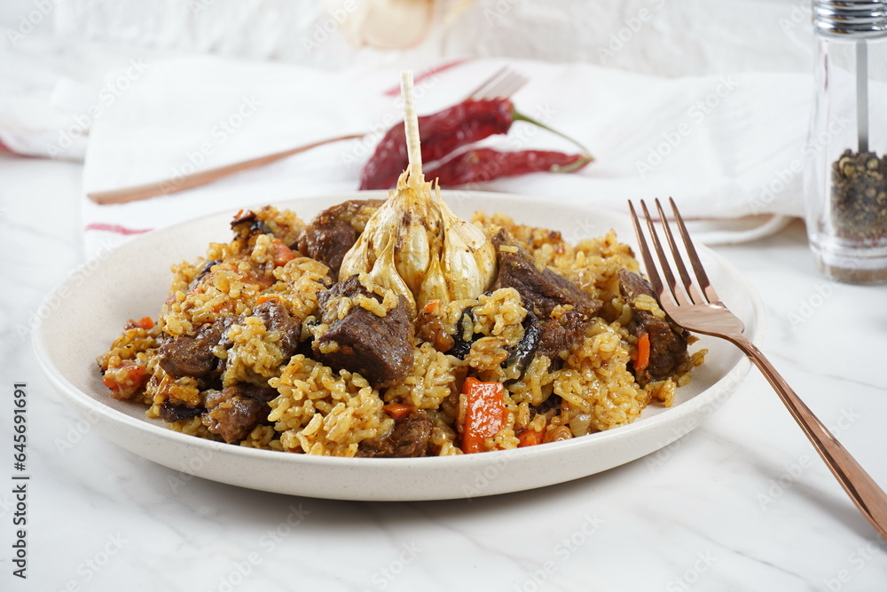 The national Saudi Arabian dish beef kabsa with rice ,western Arabic ...