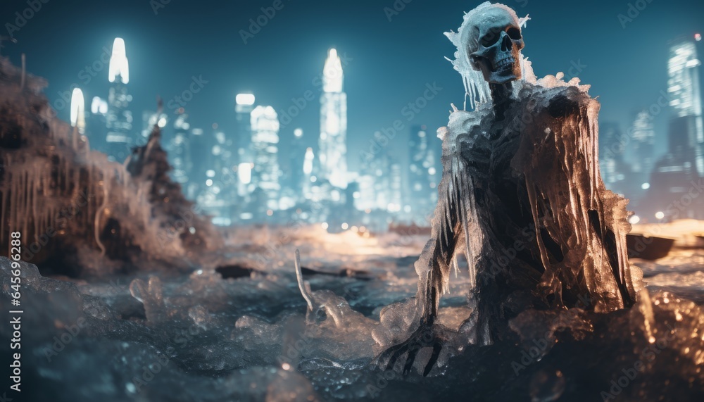 An ice age on a planetary scale, a frozen human skeleton against the ...